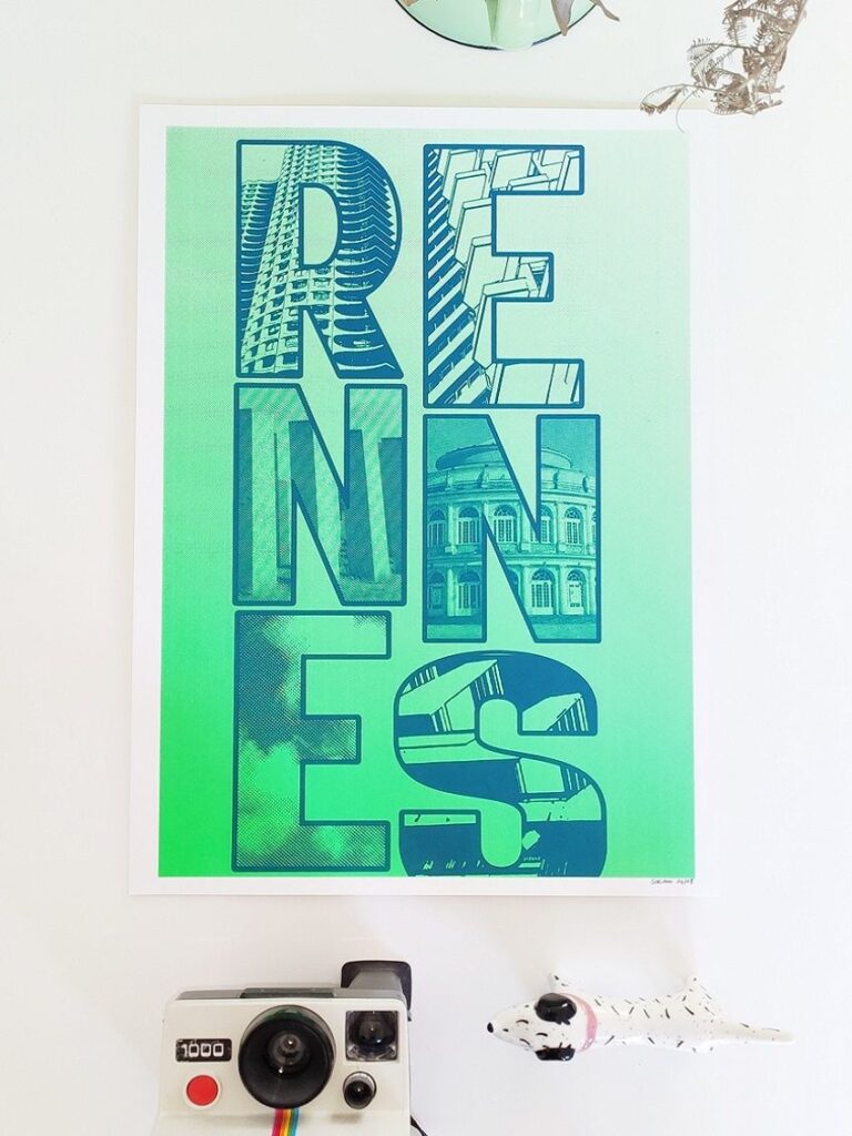 Affiche sérigraphiée des bâtiments rennais